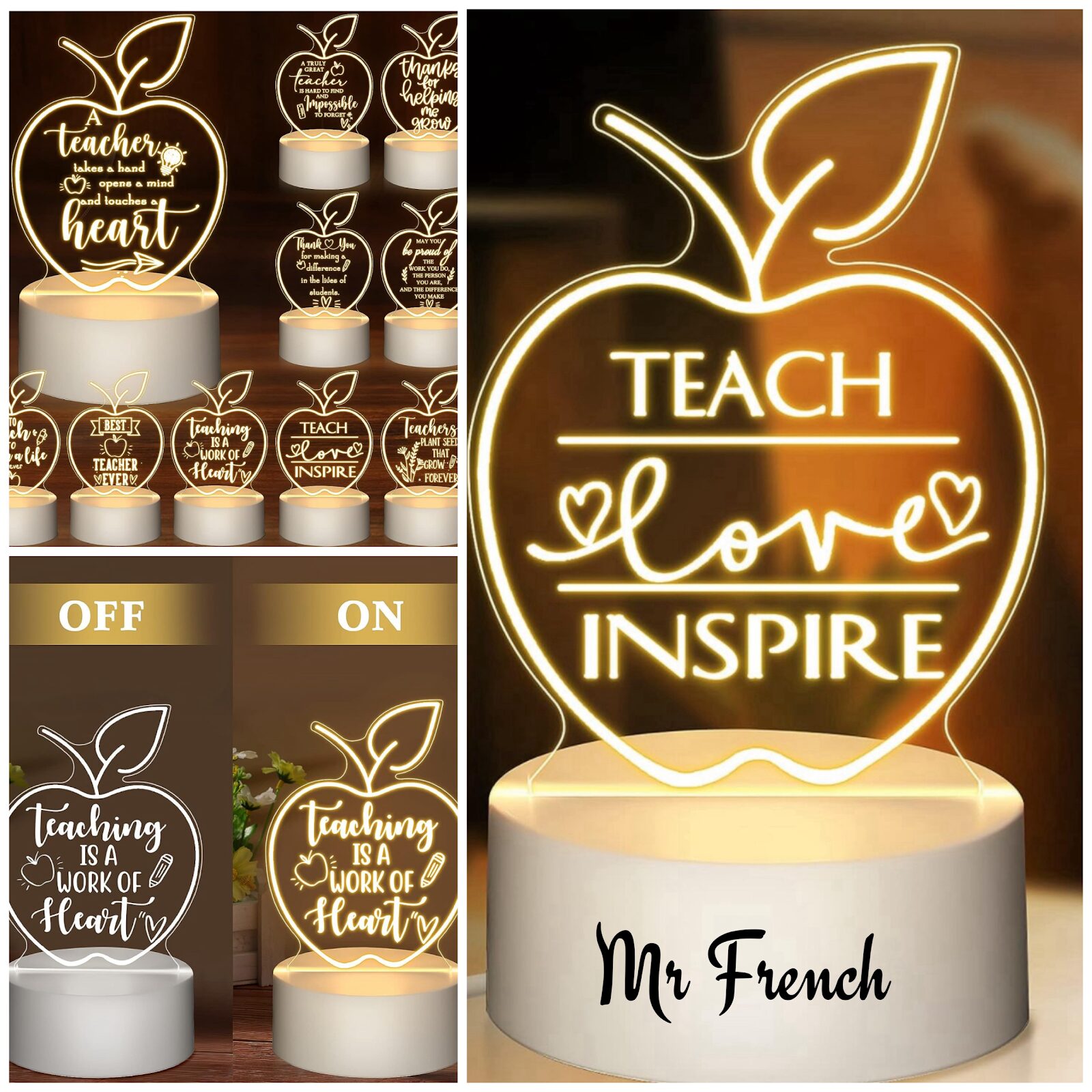 Teacher’s Personalized Engraved Acrylic Night Light